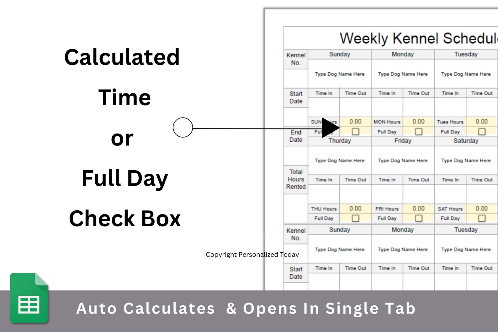 Weekly Dog Kennel Schedule Template Google Sheets Editable Spreadsheet ...