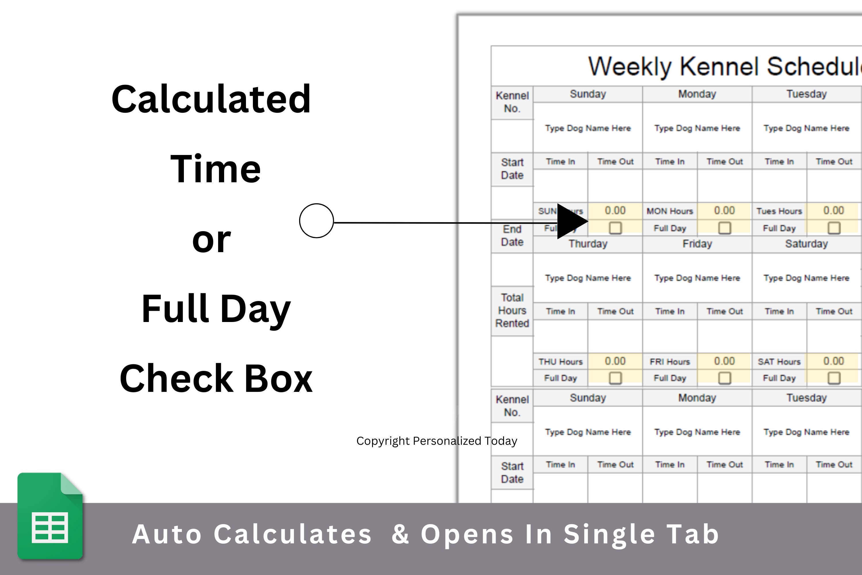 Weekly Dog Kennel Schedule Template Google Sheets Editable Spreadsheet ...