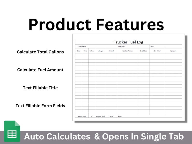 Trucker Fuel Log Template for Google Sheets Editable Spreadsheet ...
