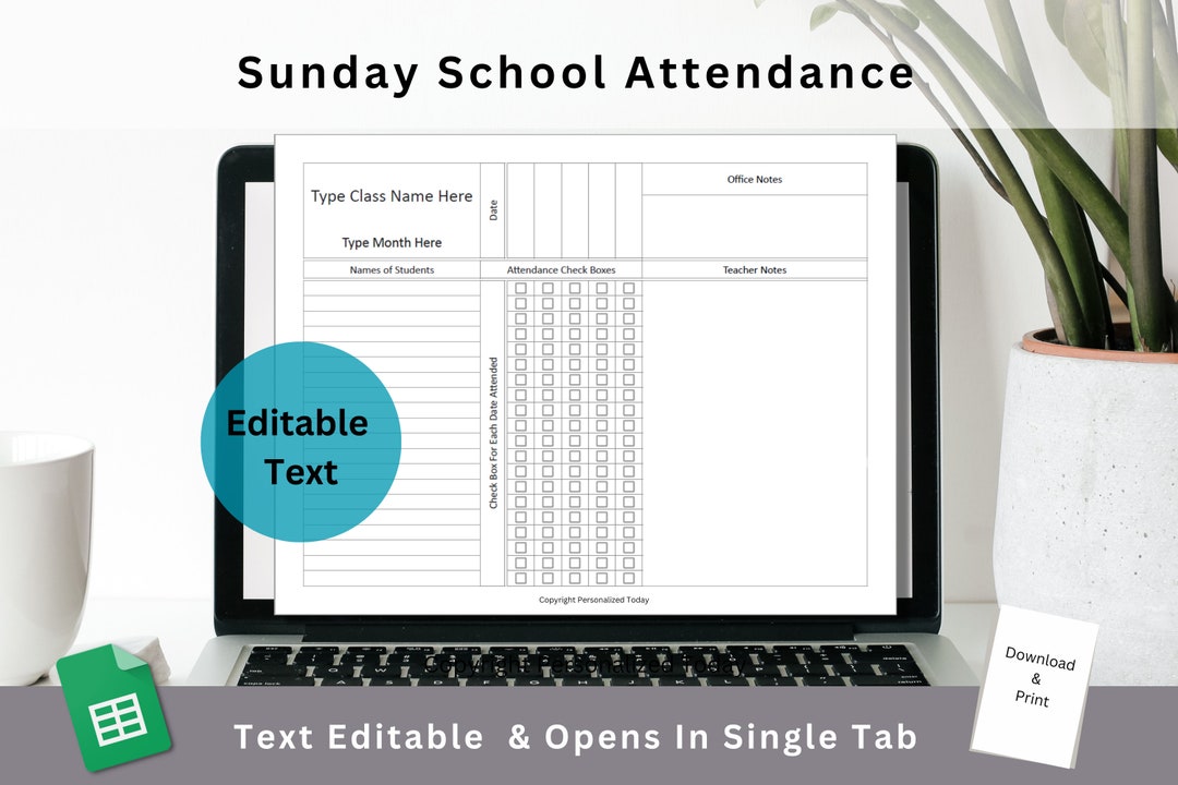 Google Sheets Sunday School Attendance Tracker Template Text Fillable ...