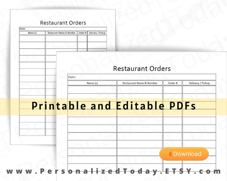 Office Lunch Order Form Printable Download and Fillable | Etsy