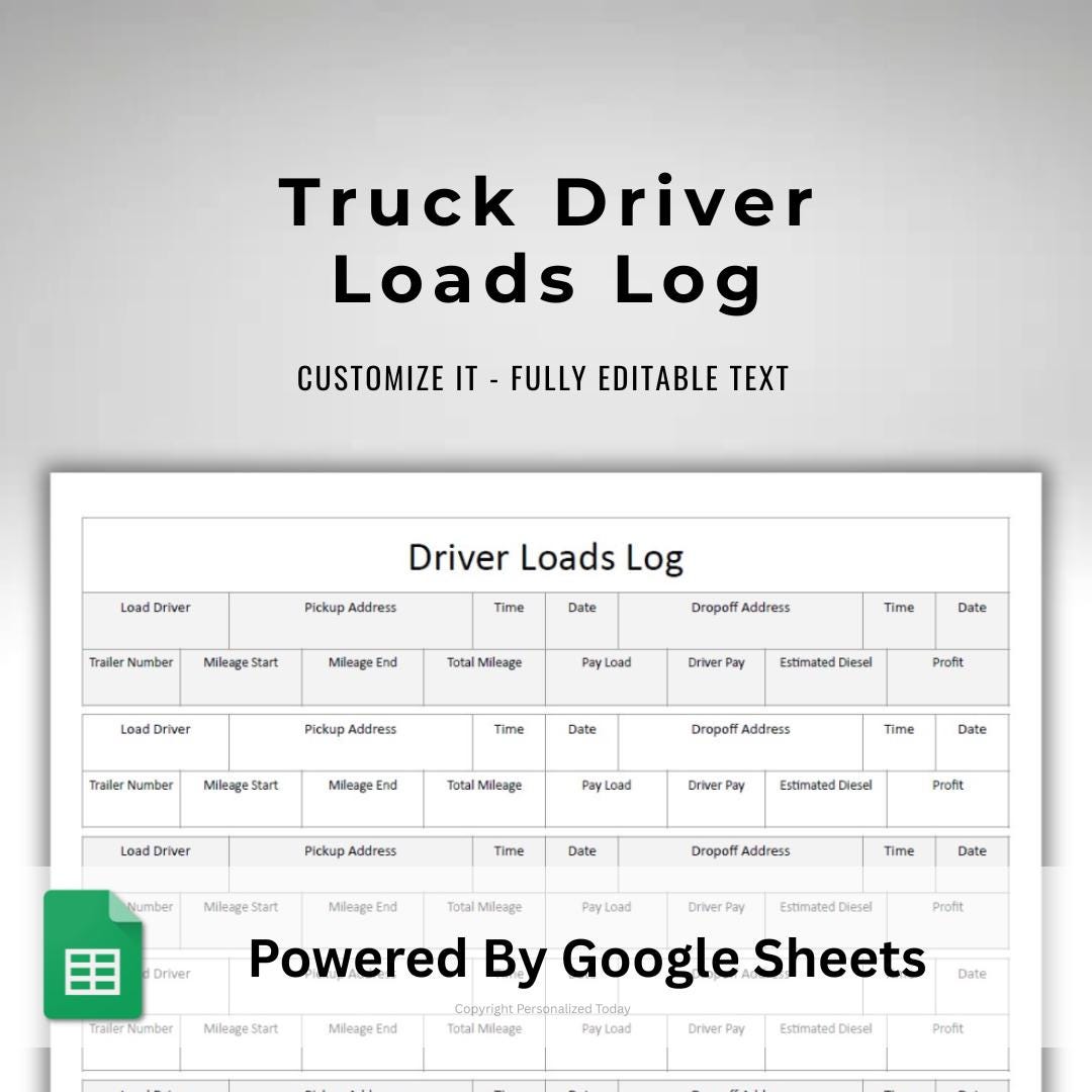 Driver Loads Log Trucker Job Planner Daily Truck Driving Worksheet ...
