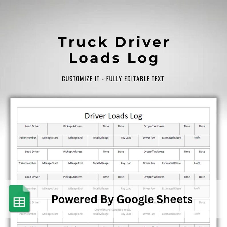 Driver Loads Log Trucker Job Planner Daily Truck Driving Worksheet ...