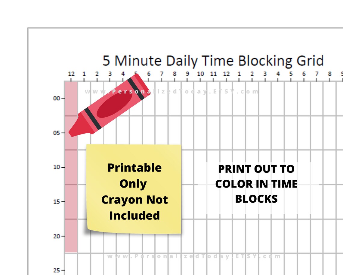 Printable Only 5 Minute Daily Time Blocking Coloring Grids PDF - Etsy