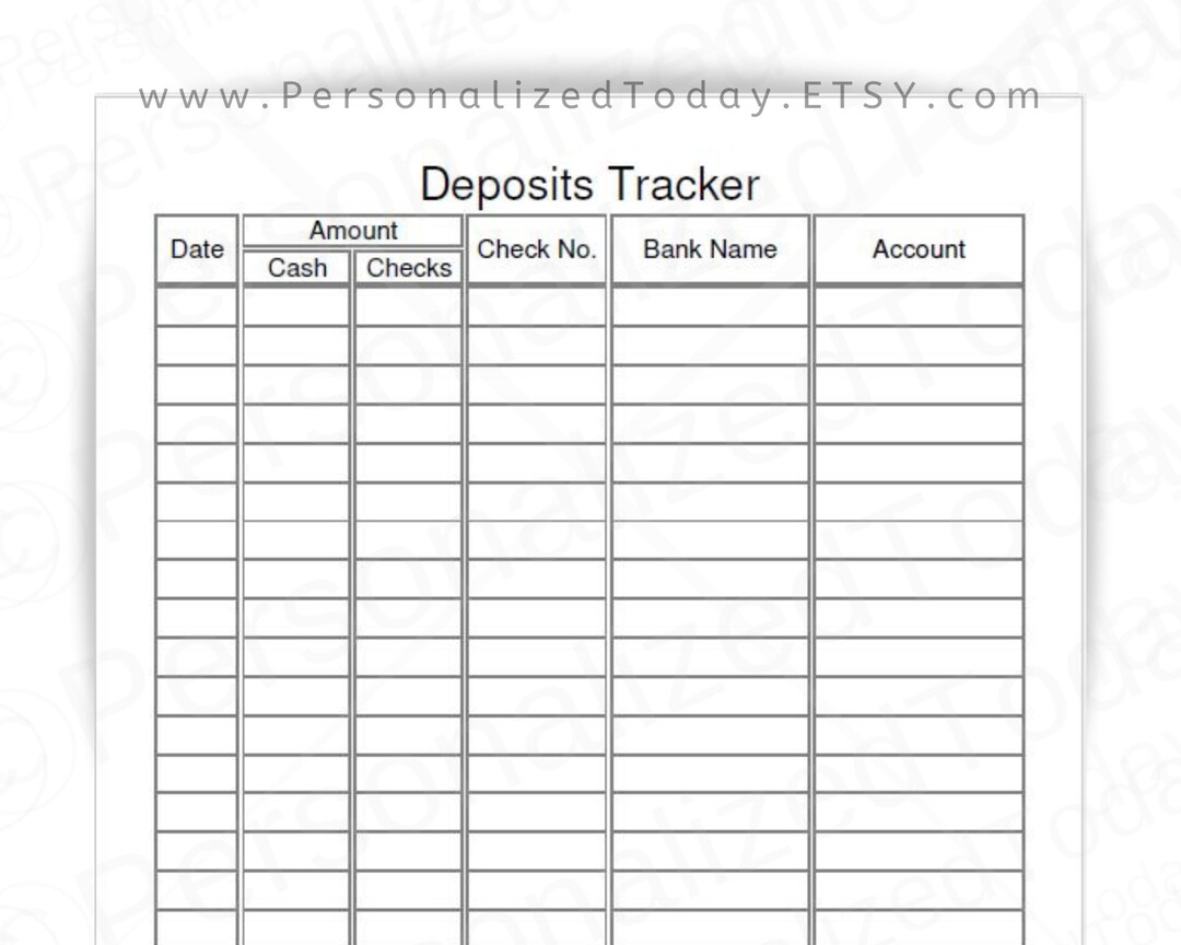 Deposits Bank Account Tracker Fillable and Print and Write PDF - Etsy