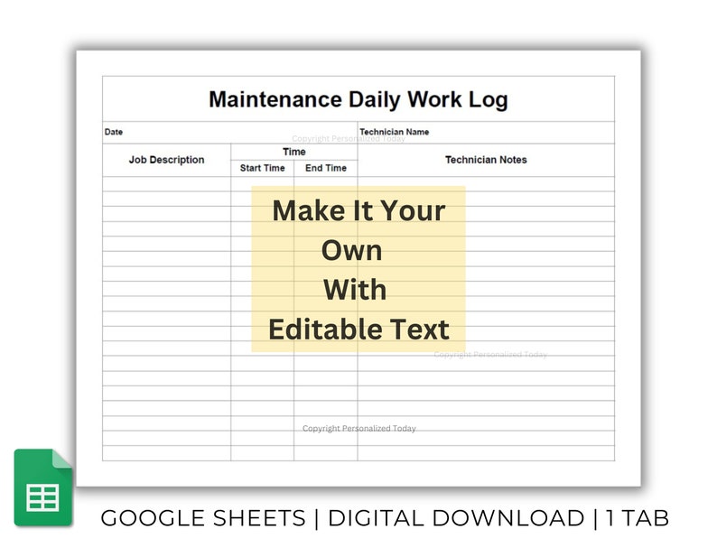 Maintenance Daily Work Orders Log Handyman Tasks Chart to Do List Jobs ...