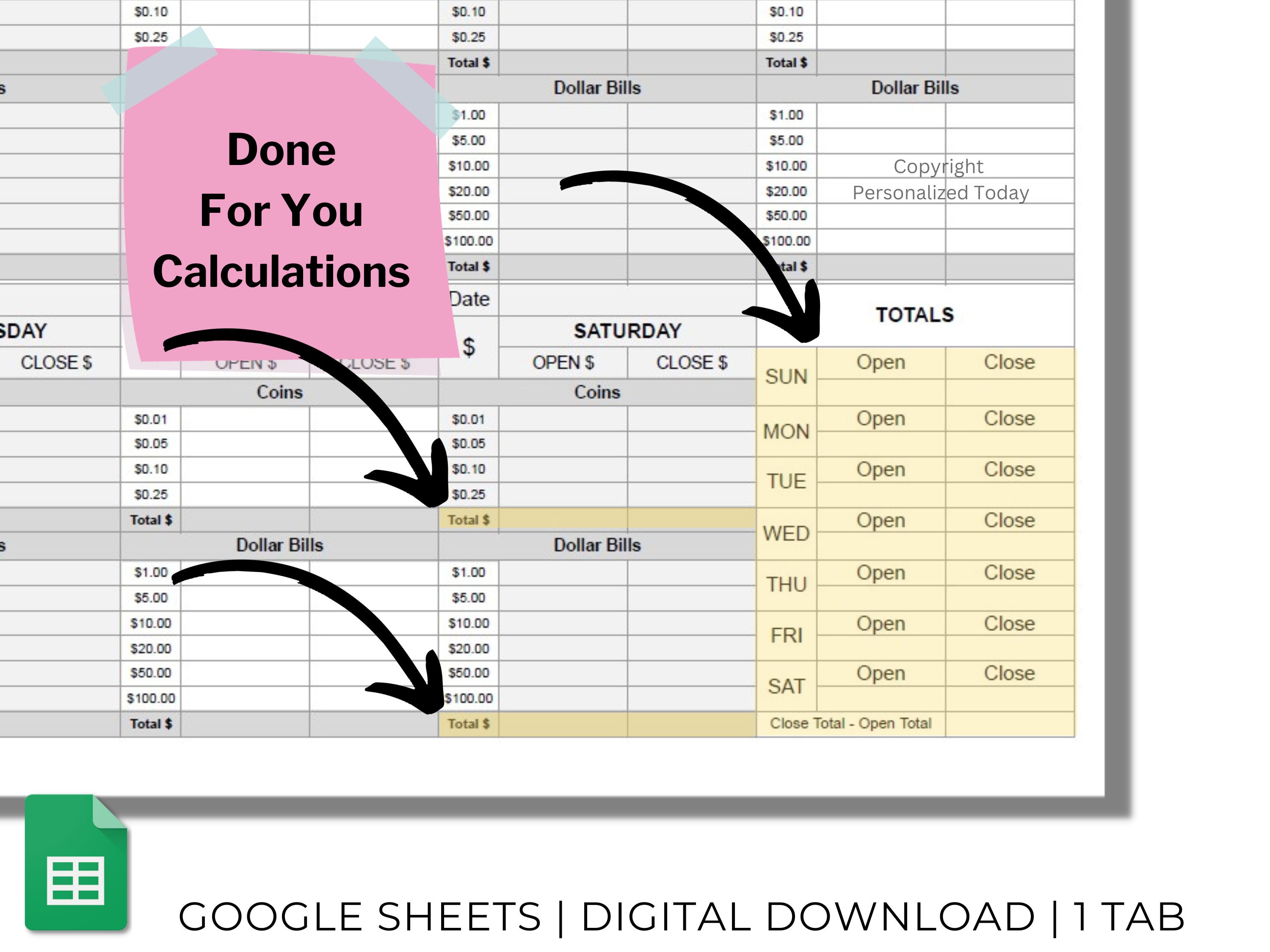 Weekly Cash Register Count Breakdown Template With Blank Dates Google ...