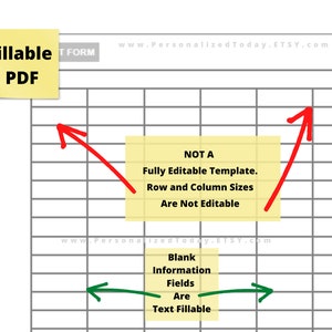 PDF 9 Columns Chart Text Input Fillable and Print and Write - Etsy