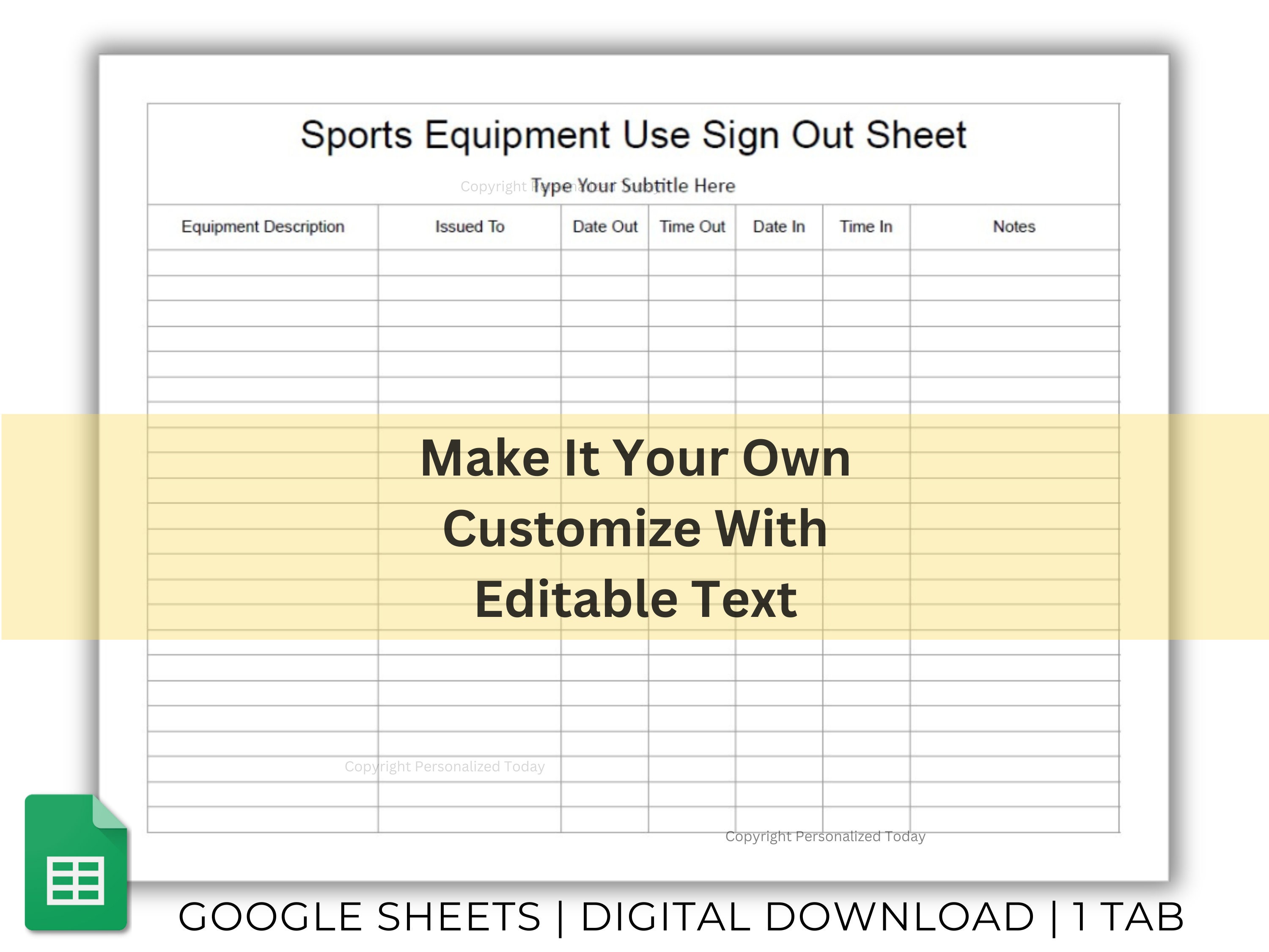 Sports Equipment Sign Out List Sports Facility Equipment Borrow Sheet ...