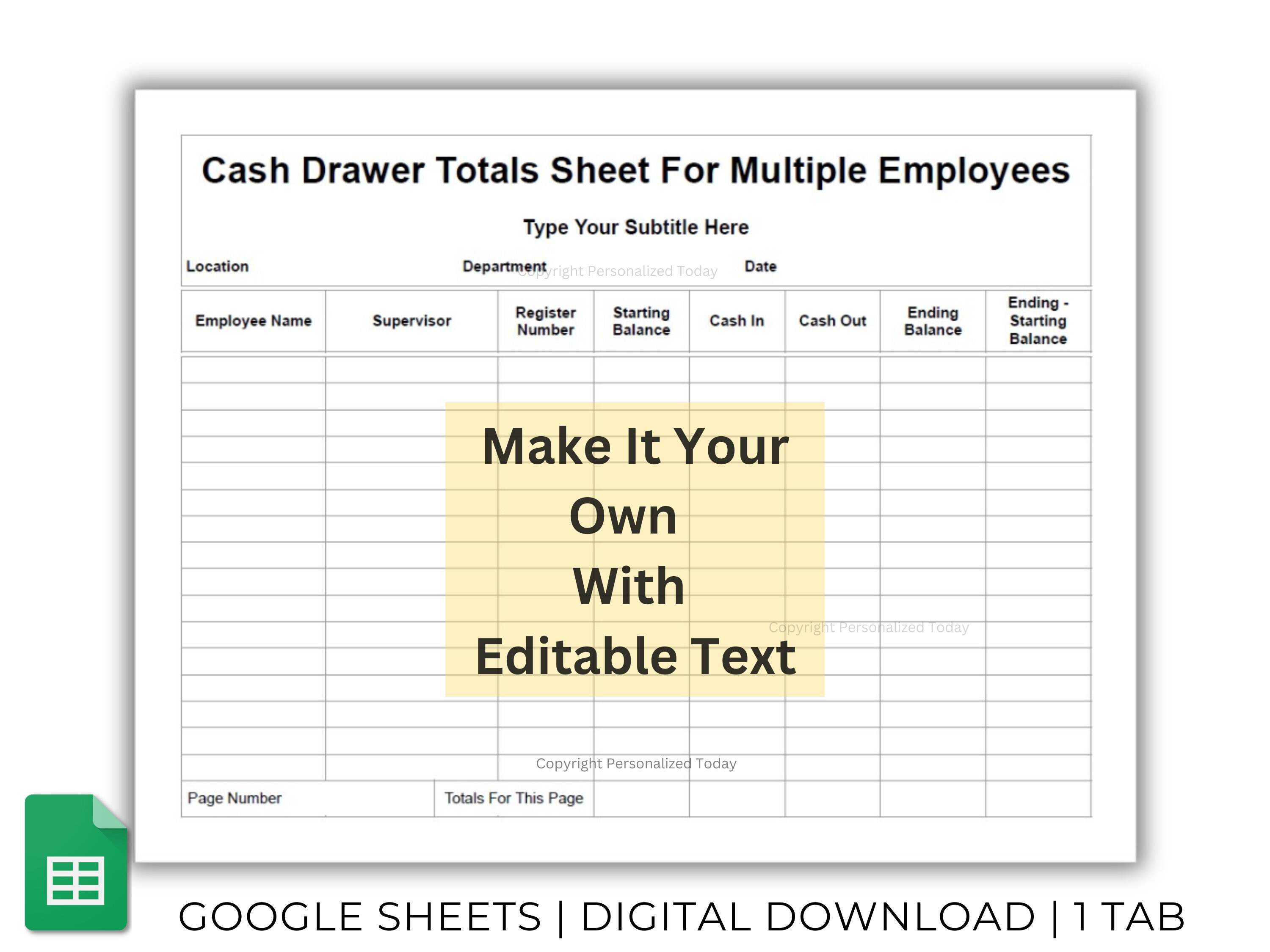 Cash in and Out Drawer Tally Totals Sheet - Multiple Employees Cash ...