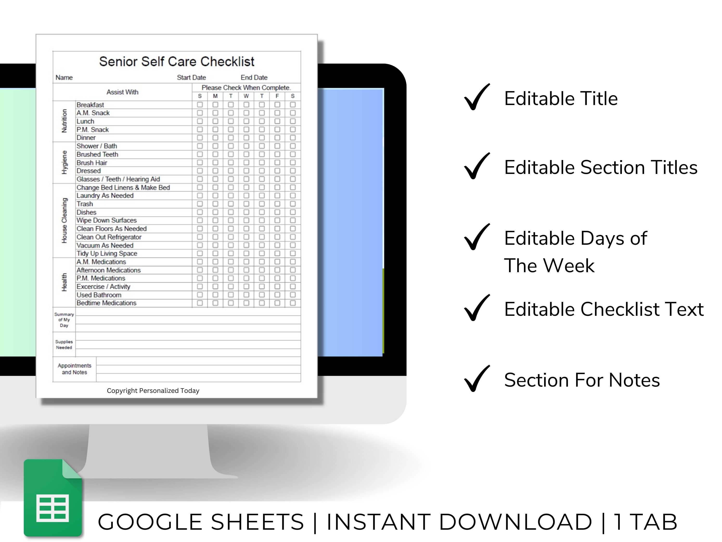 Independent Living Worksheet Google Sheets Template - Empower Your ...