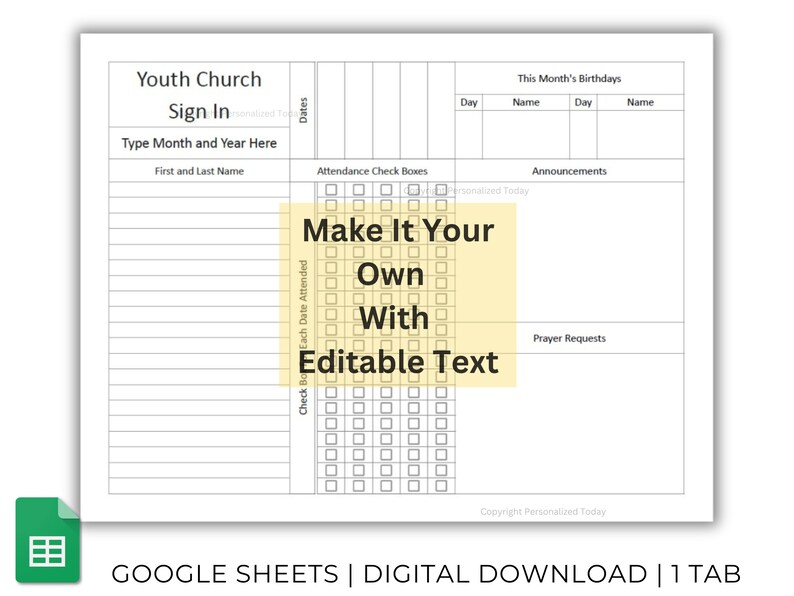 Youth Group Church Sign in Sheet Church Teenagers Group Attendance ...