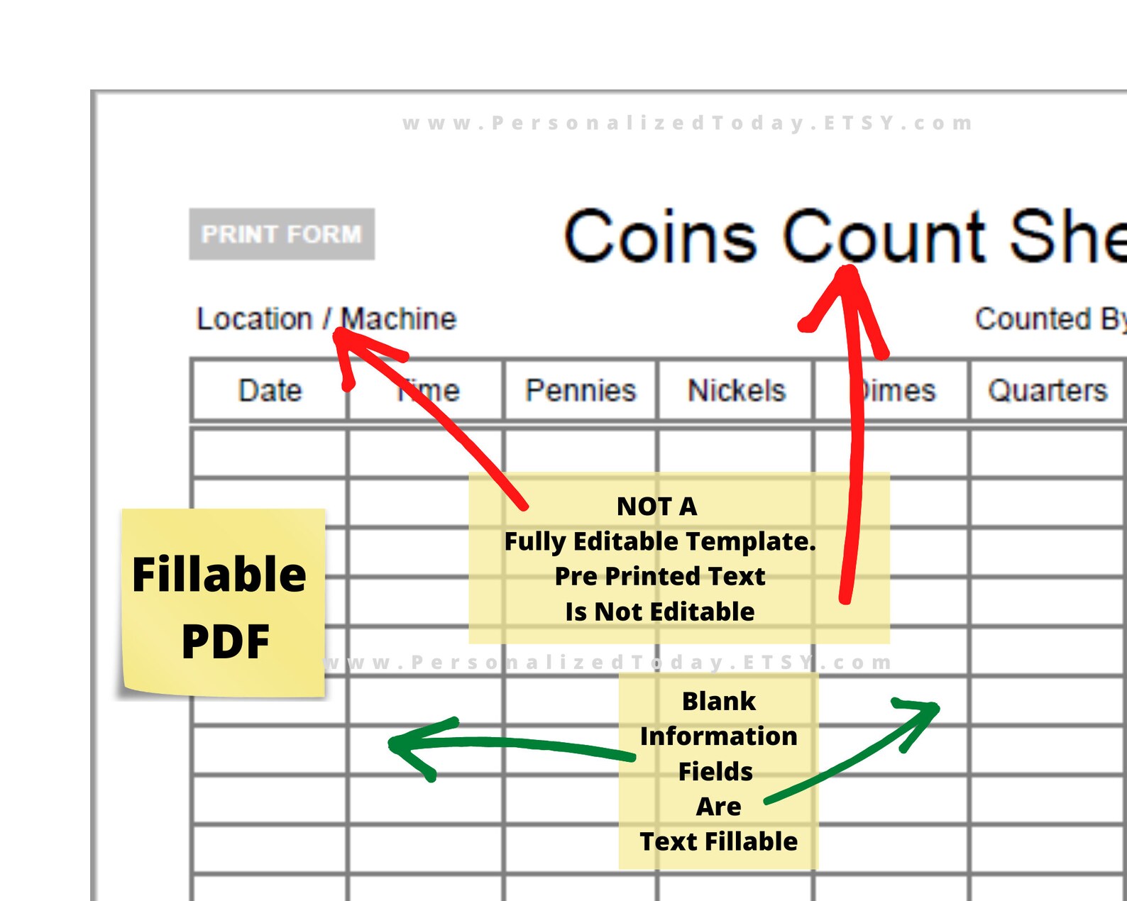 Printable Business Coins Count Sheet Breakdown Print and Write - Etsy