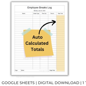Employee Break Times Recording Sheet Staff Lunch Breaks Time Tracker ...