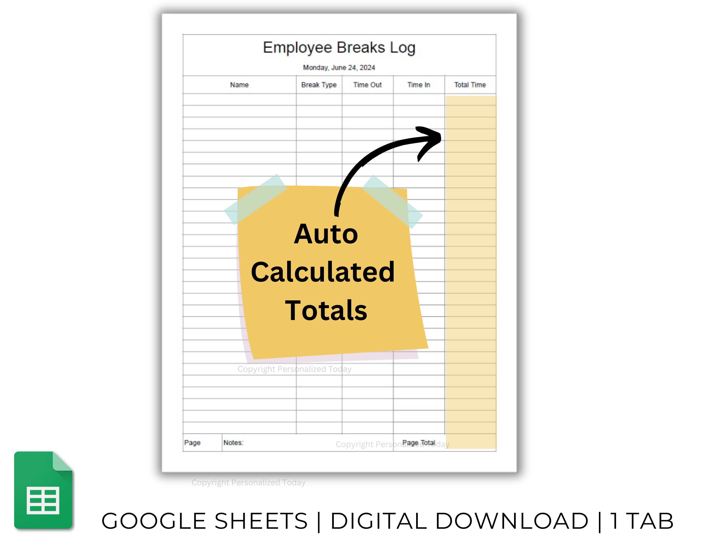 Employee Break Times Recording Sheet Staff Lunch Breaks Time Tracker ...