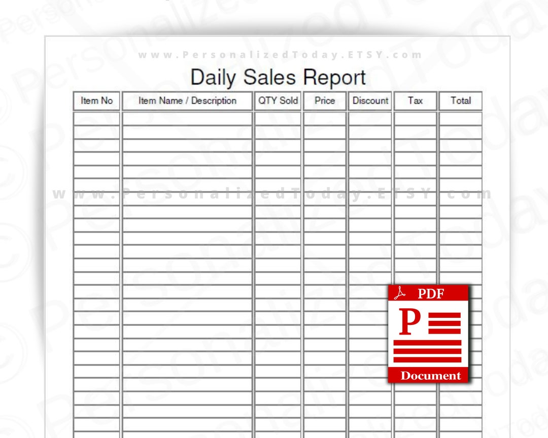 Daily Sales Report Fillable and Print and Write PDF Digital - Etsy