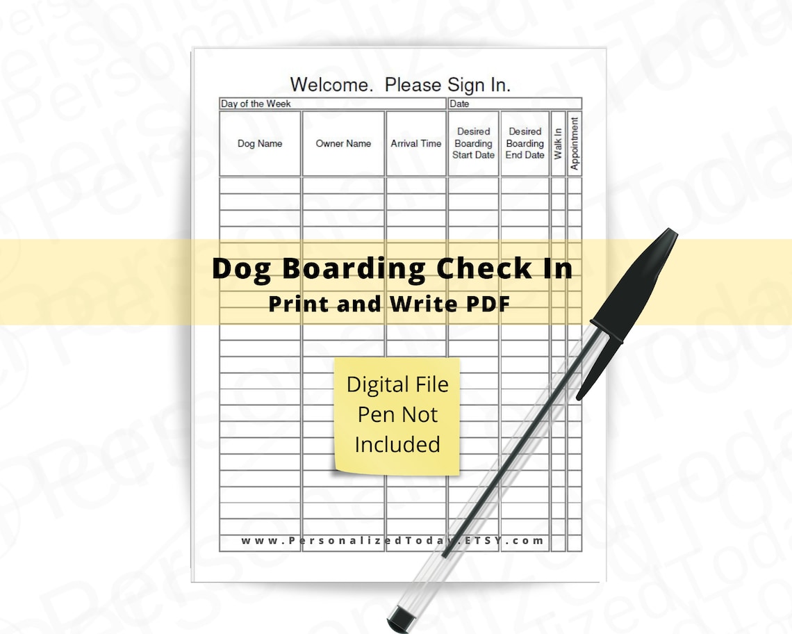 Dog Boarding Check In Sheet Fillable and Print and Write PDF | Etsy