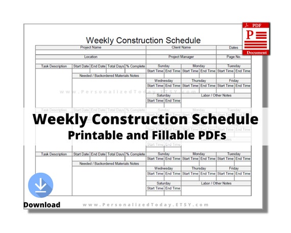 PDF Weekly Construction Schedule Printable Only and Text Input - Etsy