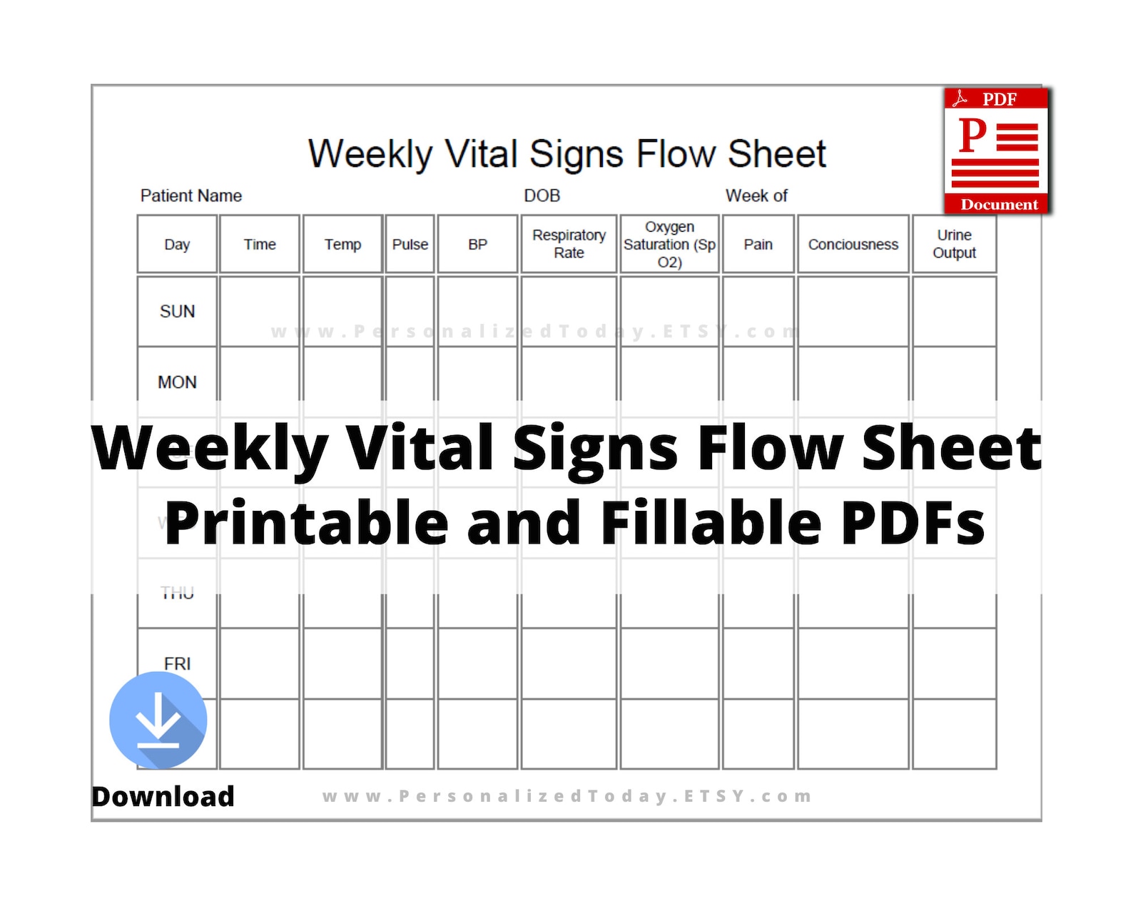 Printable Weekly Vital Signs Flow Sheet PDF Digital Downloads - Etsy