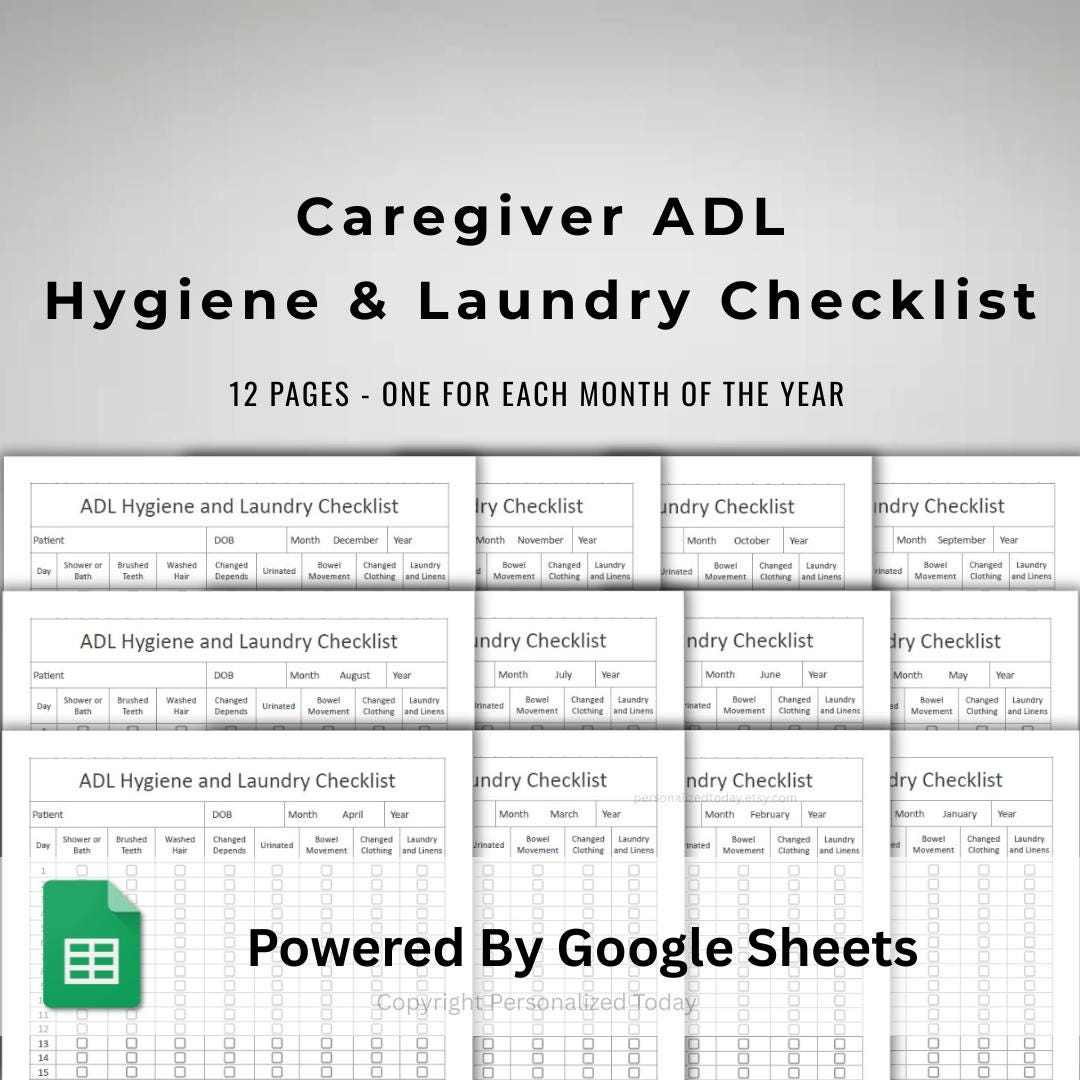 ADL Hygiene & Laundry Checklist for Google Sheets - 12-month Caregiver ...