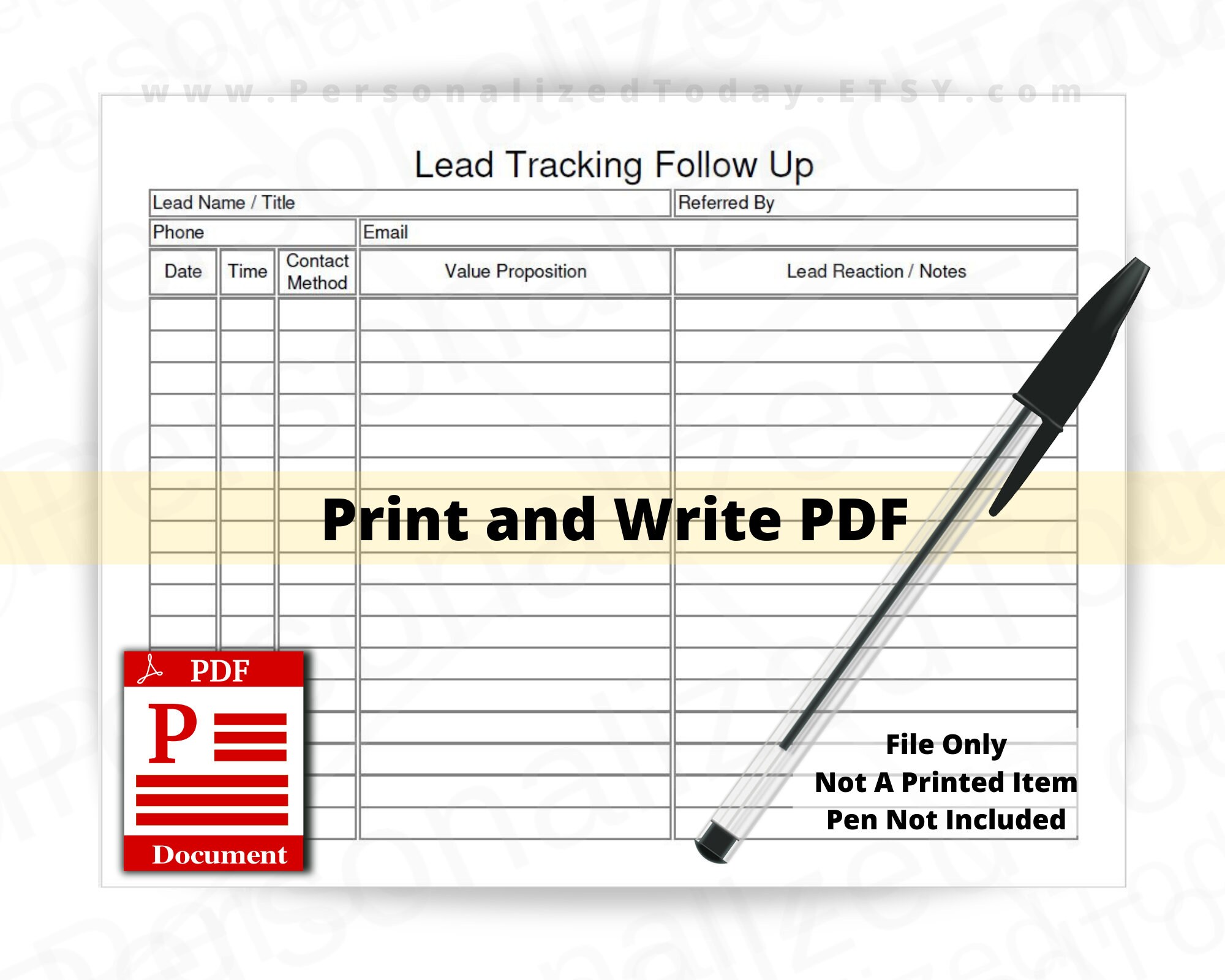 Lead Tracking Follow Up Print and Write and Fillable PDF Files | Etsy
