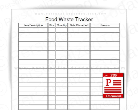 Food Waste Tracker Fillable and Print and Write PDF Digital | Etsy Canada
