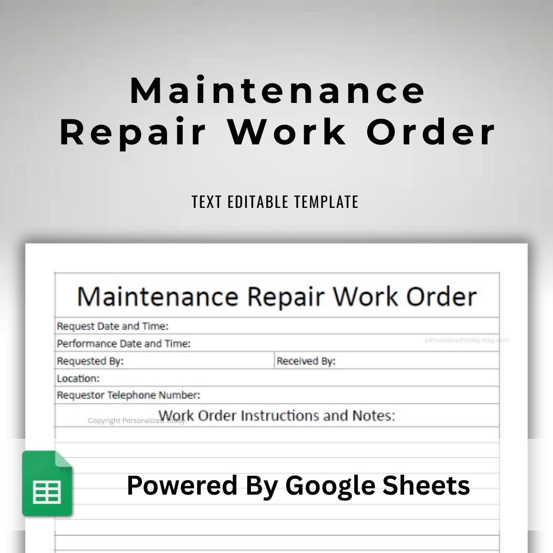 Maintenance Repair Work Order Template Property Upkeep Service and ...