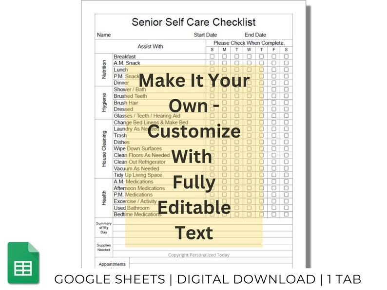 Independent Living Worksheet Google Sheets Template - Empower Your ...