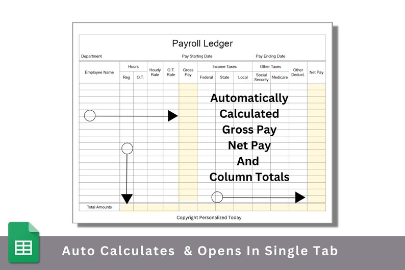 Google Sheets Payroll Ledger With Deductions Text Fillable / Text ...