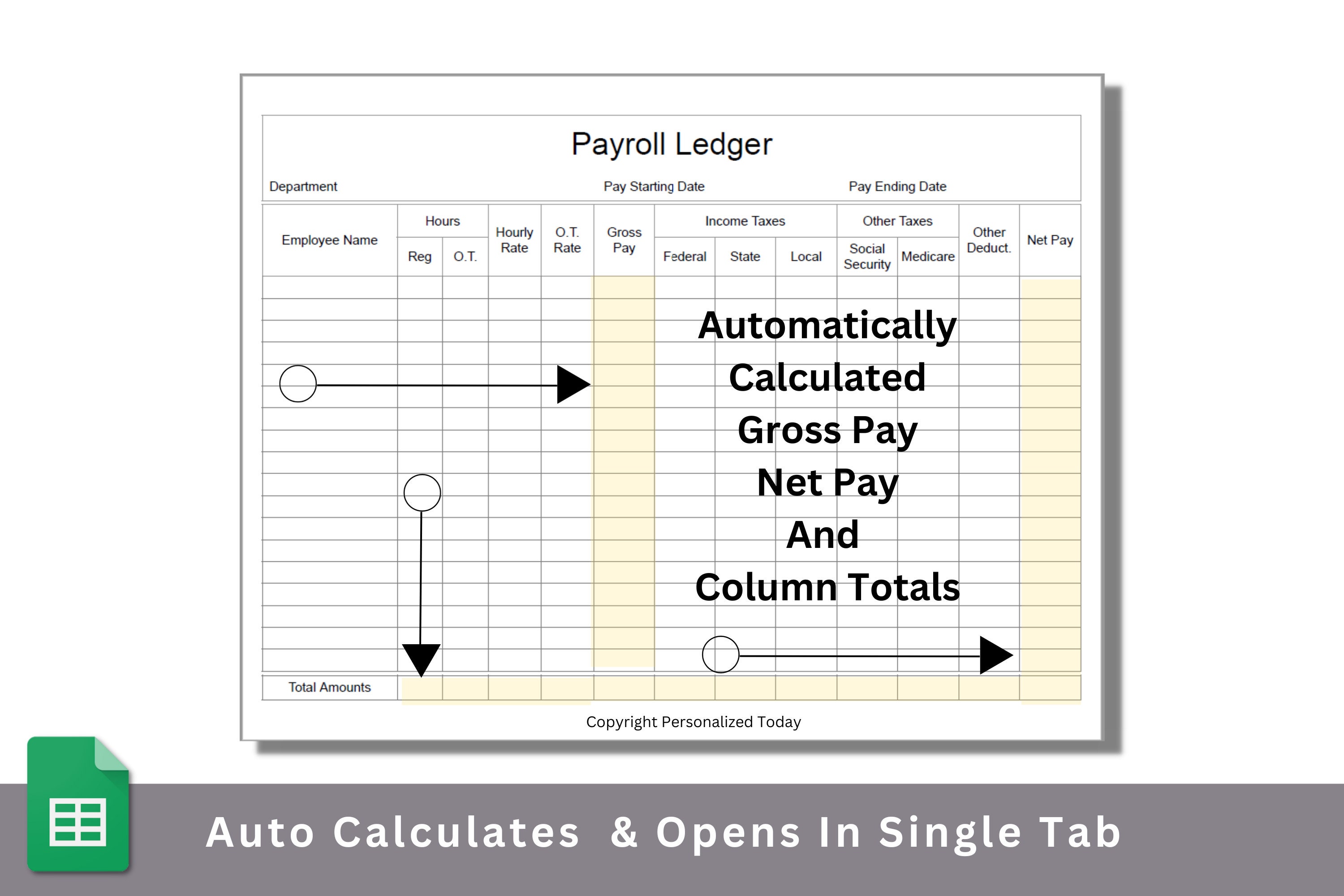 Google Sheets Payroll Ledger With Deductions Text Fillable / Text ...