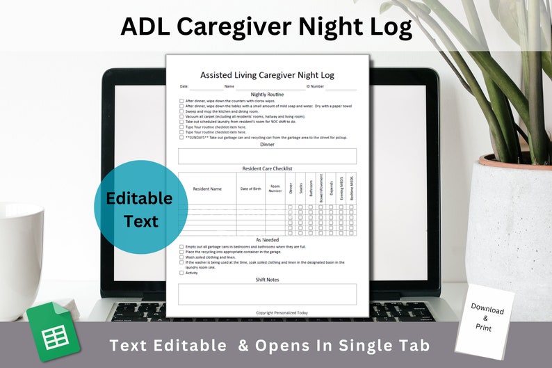 Google Sheets Assisted Living Caregiver Night Log PM Caregiver Duty ...