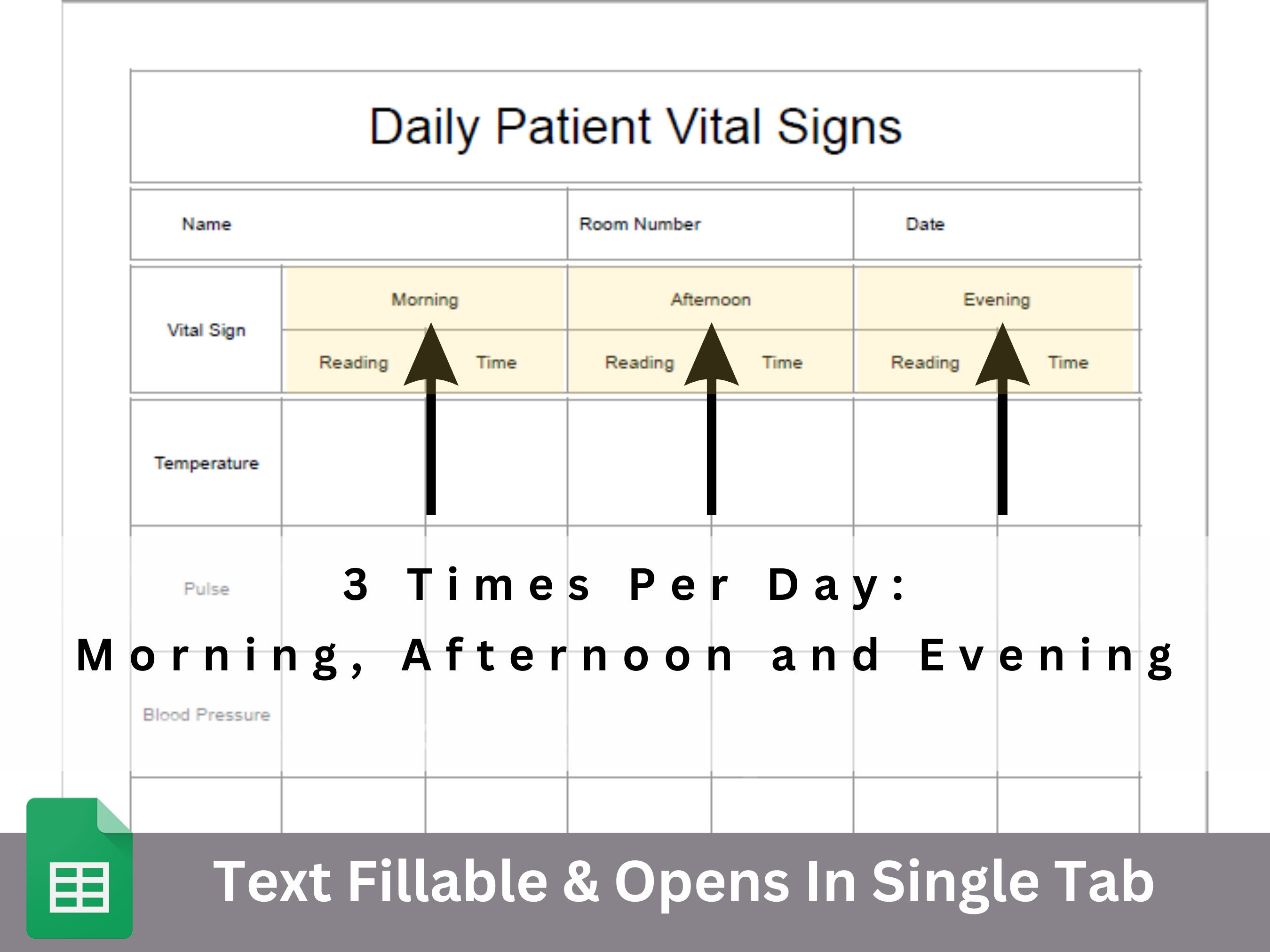 Daily Vital Signs Morning, Afternoon and Evening 3 Times Daily Report ...