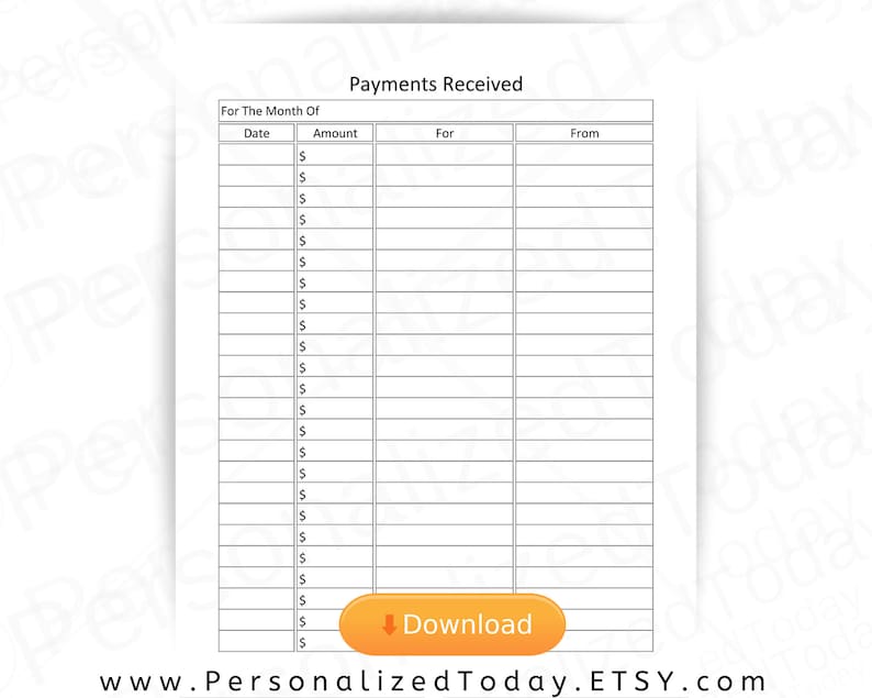 Printable Payments Received Tracker Print and Write PDF Files - Etsy