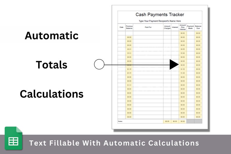 Google Sheets Cash Payments Journal Money Paid and Owed Record Sheet ...