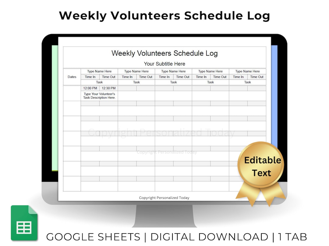 Parent Volunteers Tasks Form With Dates & Times Text Editable Google ...