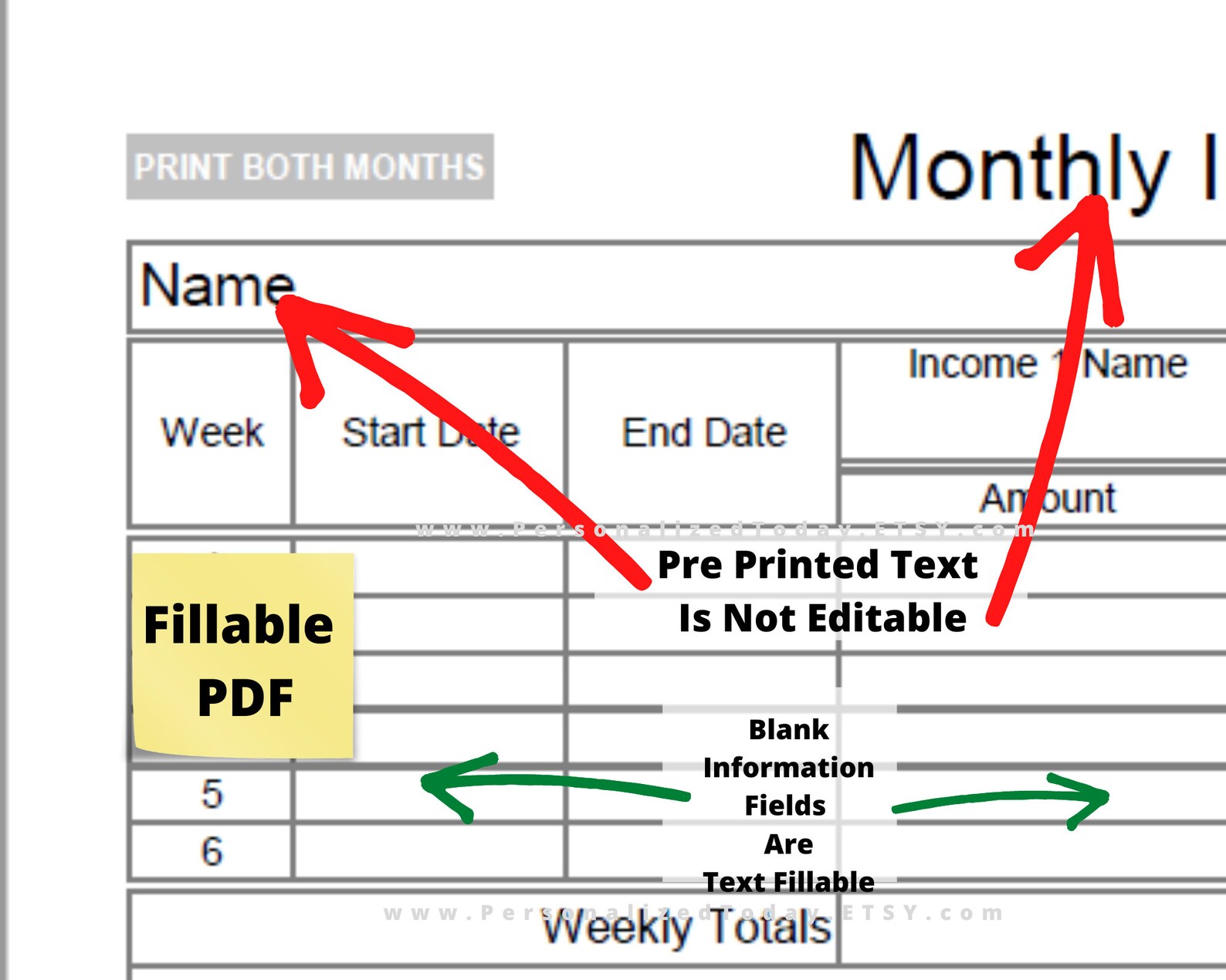 Printable Weekly Monthly Income Tracker Fillable and Print and - Etsy