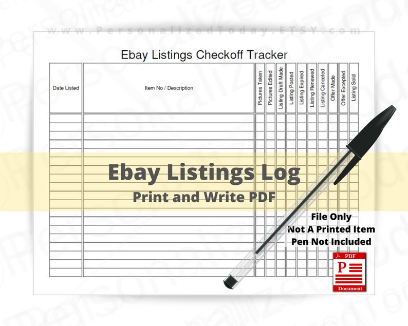 Ebay Listings Checkoff Tracker Fillable and Print and Write | Etsy