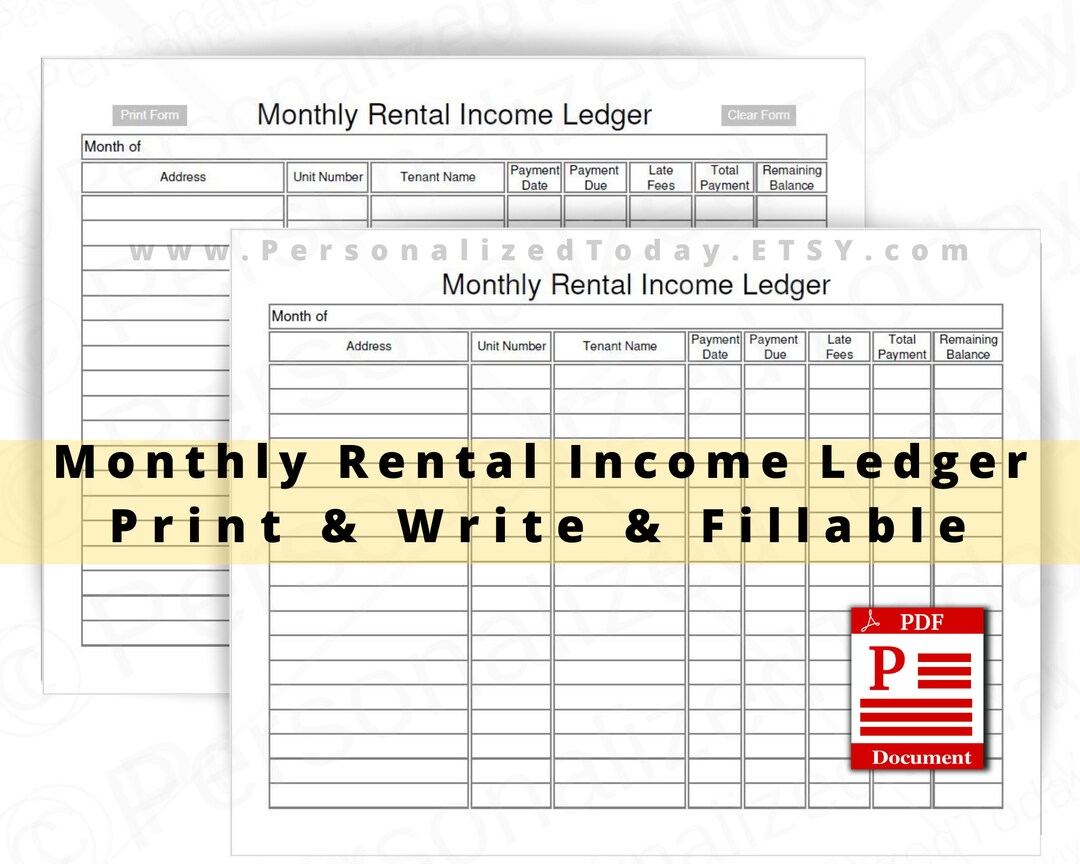 Monthly Rental Income Ledger With Balance Tracker Fillable and - Etsy