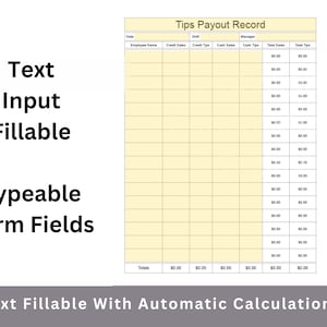 Tips Payout Record Cash and Credit Gratuities Spreadsheet With ...