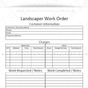 Landscaping Work Order Print and Write and Fillable Pdfs US - Etsy
