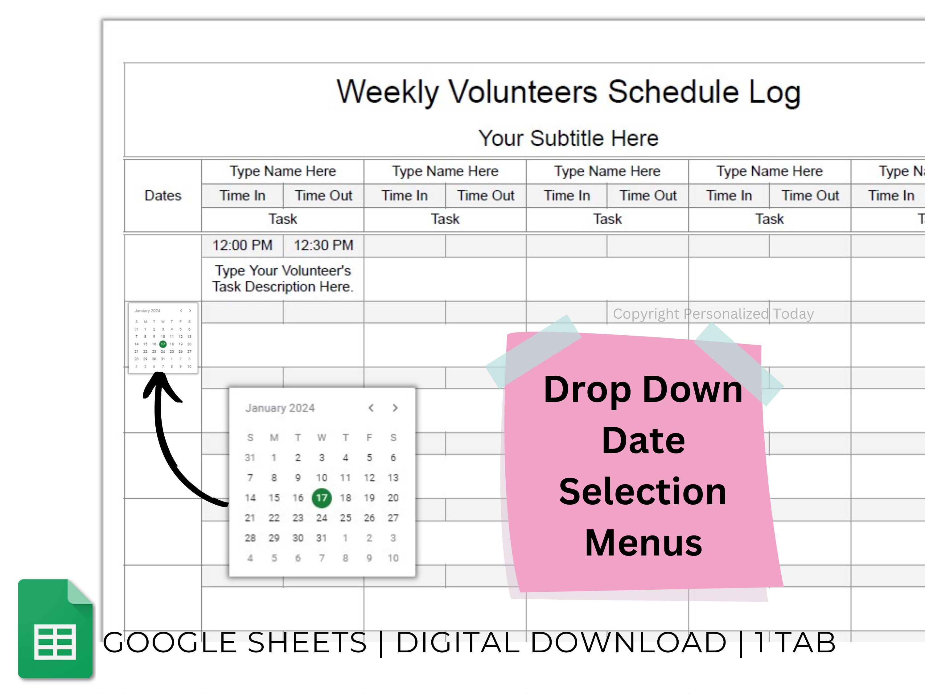 Parent Volunteers Tasks Form With Dates & Times Text Editable Google ...