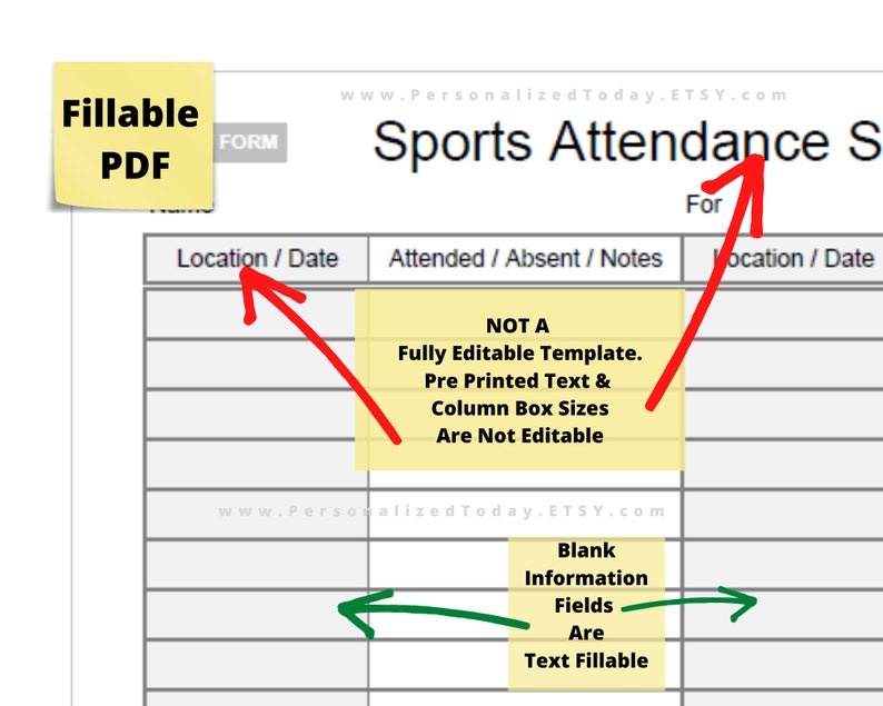 Printable Sports Attendance Sheet Fillable and Printable PDF - Etsy