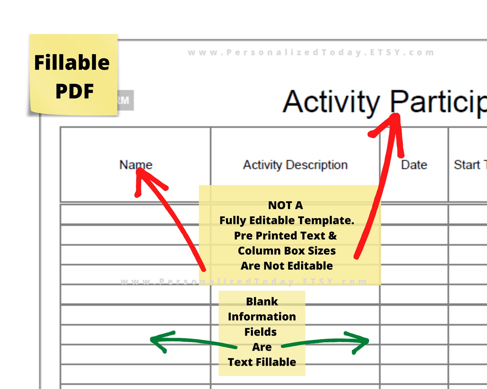 PDF Activity Participation Log Text Input Fillable and Print - Etsy