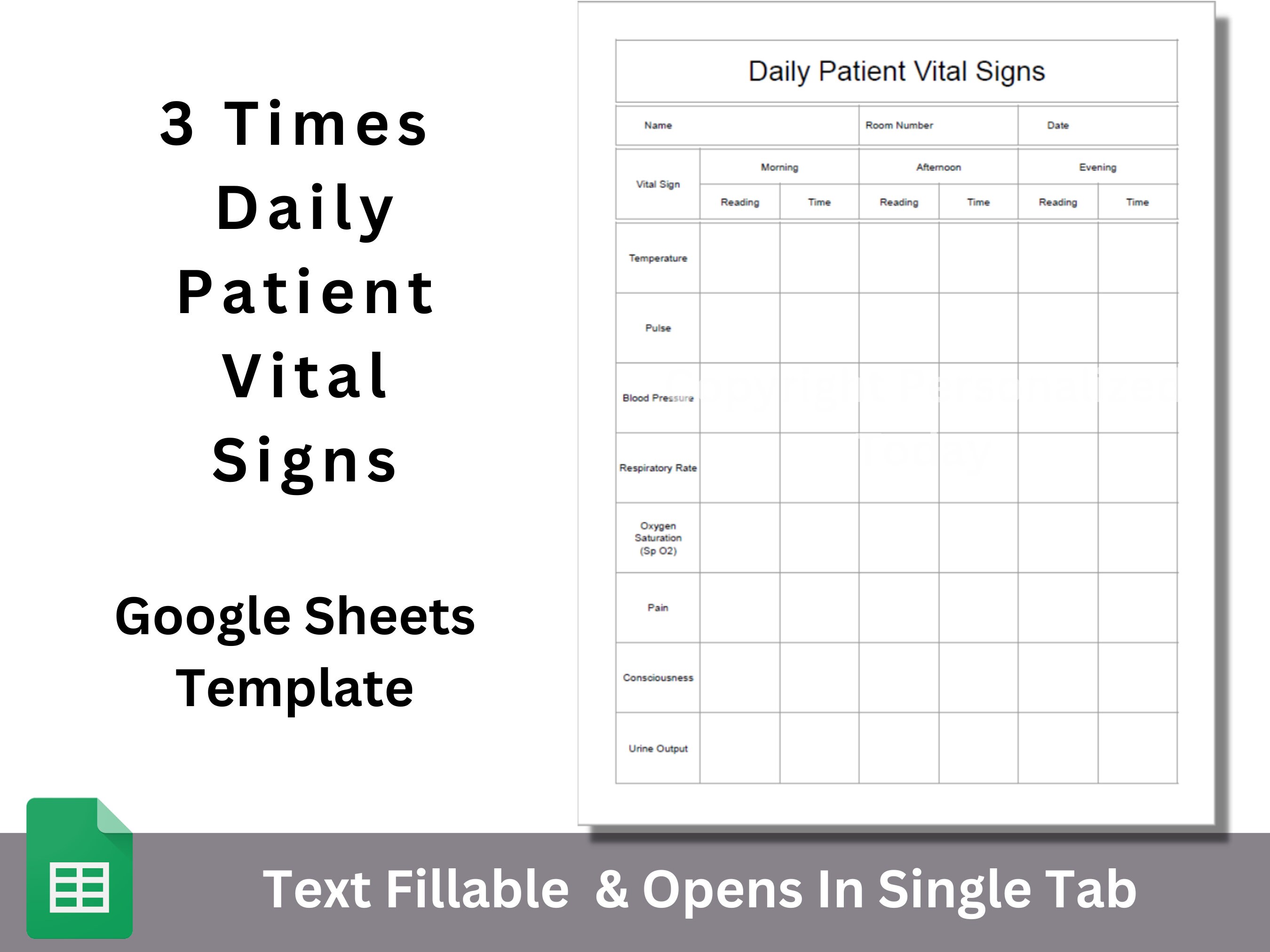 Daily Vital Signs Morning, Afternoon and Evening 3 Times Daily Report ...