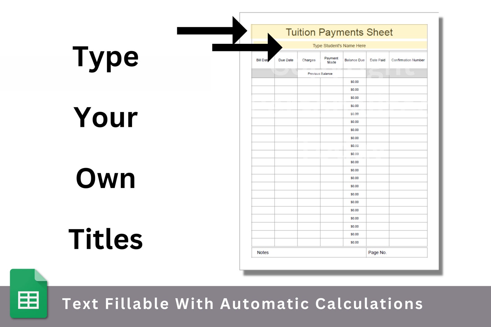 Google Sheets Tuition Payments Tracker - Student Tuition Amounts Due ...