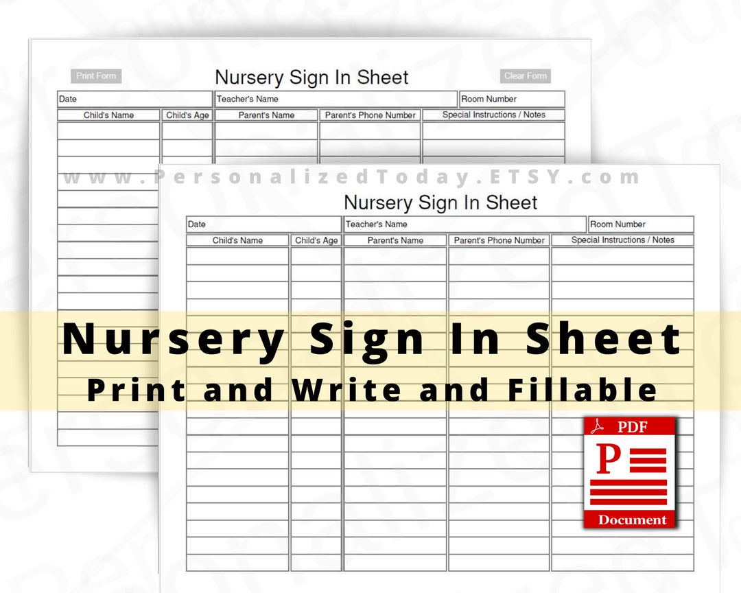Church Nursery Sign in Sheet Fillable and Print and Write PDF - Etsy