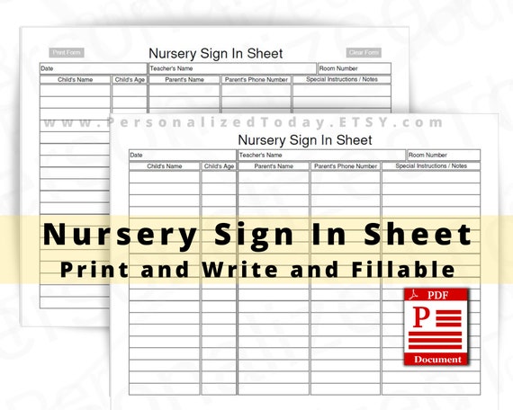 Church Nursery Sign in Sheet Fillable and Print and Write PDF - Etsy