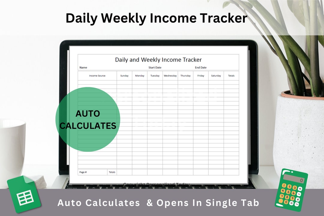 Daily Income Tracker With Weekly Totals Daily Revenue Log Google Sheets ...