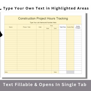 Google Sheets Construction Project Hours Tracker Text Fillable / Text ...