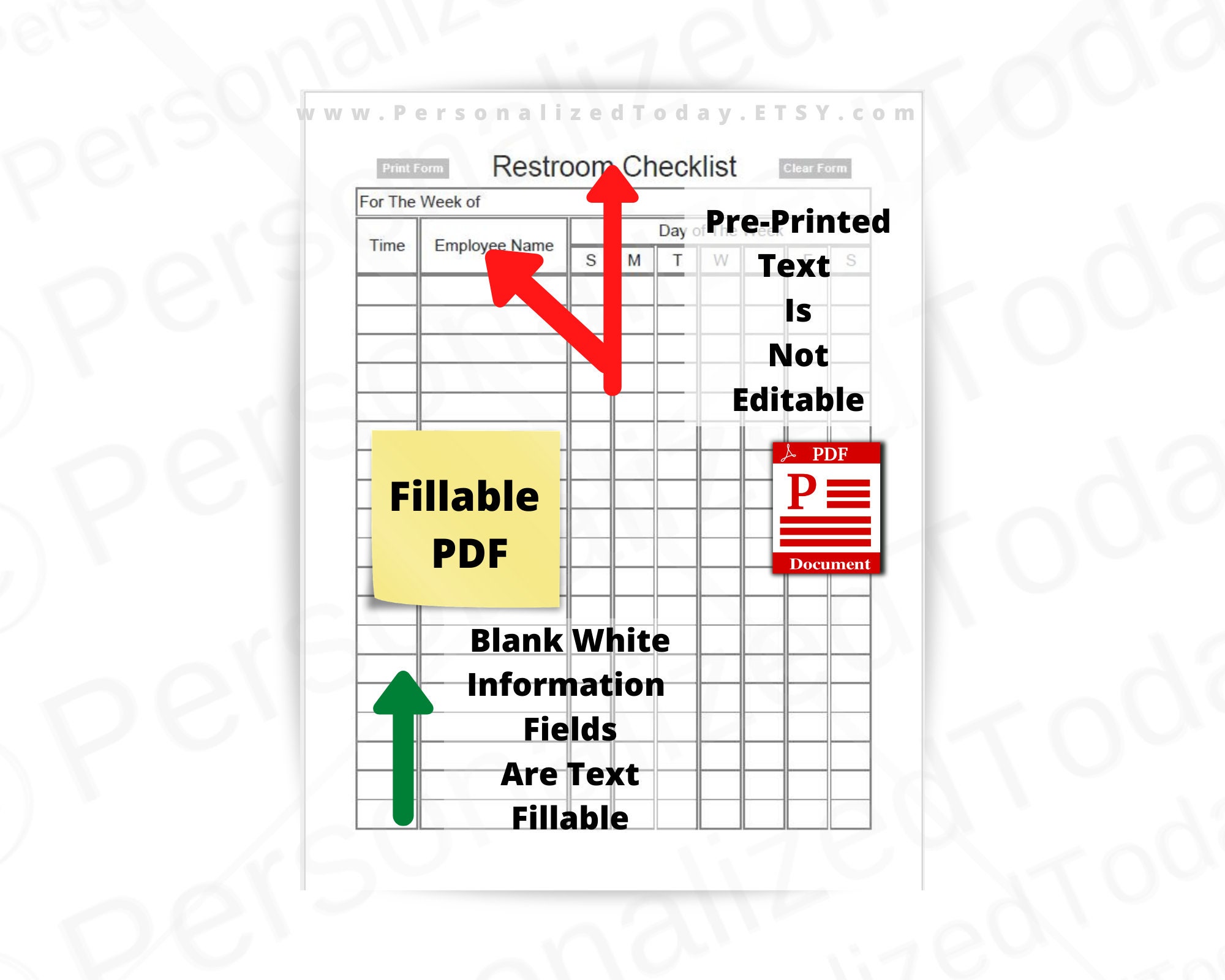 Weekly Bathroom Cleaning Chart With Employee Names Column Printable and ...